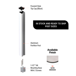 FHC | PP6406312 1-5/16" Square 12" Partition Post with Top Cap and ...