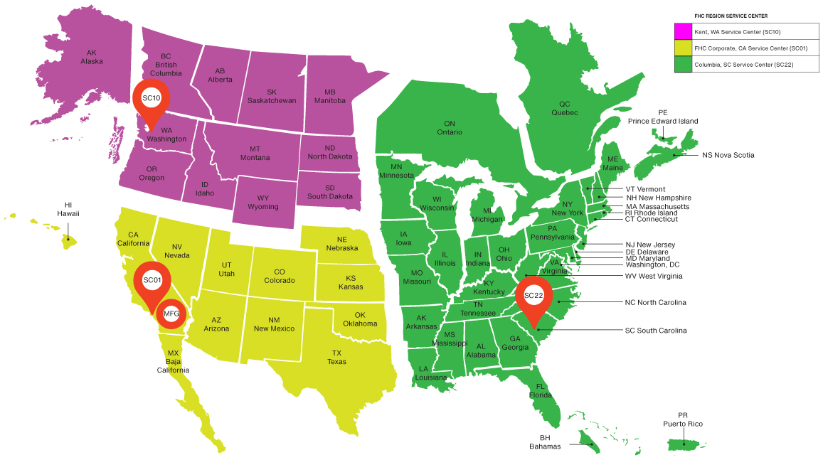 FHC | Locations Map | Frameless Hardware Company